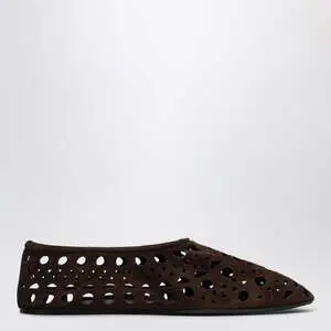 Alaïa Perforated Suede Vienne Slippers - Brown