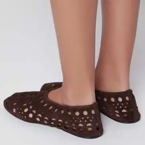 Alaïa Perforated Suede Vienne Slippers - Brown