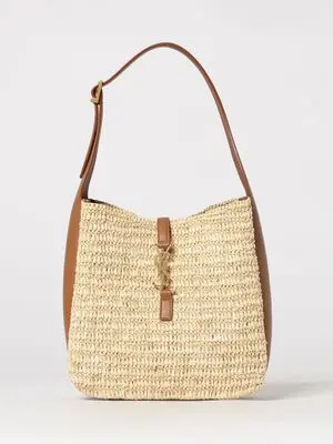 Saint Laurent Raffia And Leather Bag - Cream