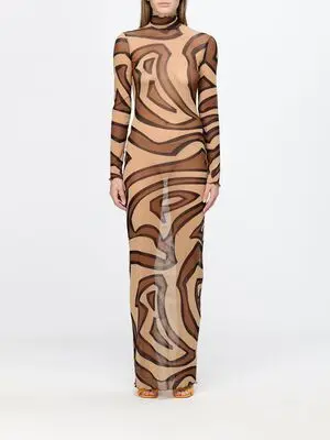 Emilio Pucci Printed Long Sleeve Maxi Dress - Brown