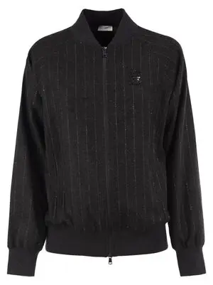 Brunello Cucinelli Pinstripe Wool-blend Bomber Jacket With Sequined Crest - Multicolor