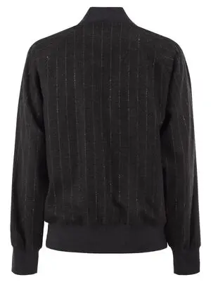 Brunello Cucinelli Pinstripe Wool-blend Bomber Jacket With Sequined Crest - Multicolor