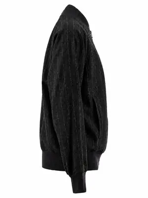 Brunello Cucinelli Pinstripe Wool-blend Bomber Jacket With Sequined Crest - Multicolor