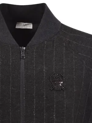 Brunello Cucinelli Pinstripe Wool-blend Bomber Jacket With Sequined Crest - Multicolor