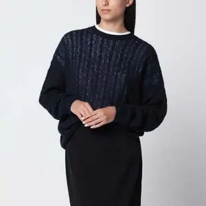 LISA YANG Navy Cable-knit Amabel Cashmere-silk Sweater - Blue