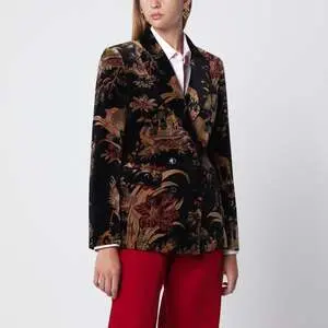 Etro Printed Double-breasted Velvet Jacket - Gray