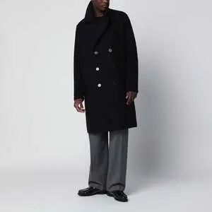 Harris Wharf London Double-breasted Virgin Wool Coat - Black