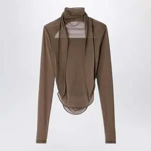 LEMAIRE Cocoa Ballerina Jersey Top With Scarf - Brown