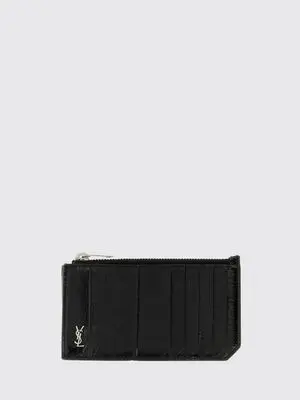 Saint Laurent Tiny Cassandre Eel Leather Credit Card Holder - Black