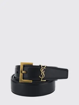 Saint Laurent Leather Belt With Gold Tone Logo Buckle - Black