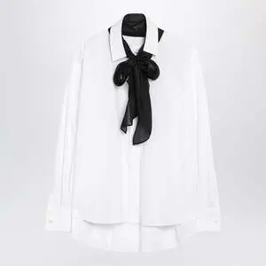 Sacai Cotton Blend Shirt With Integrated Scarf - White