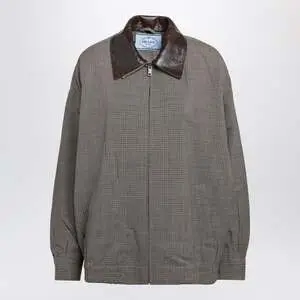 Prada Tobacco Houndstooth Wool Blouson - Brown