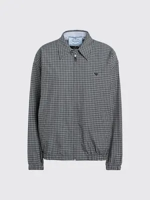 Prada Gingham Check Zip-up Jacket - Gray