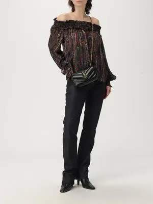 Saint Laurent Off-the-shoulder Paisley Print Silk Blend Top