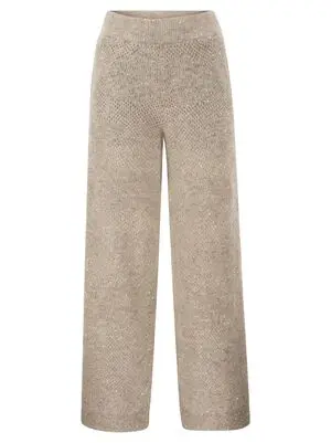 Brunello Cucinelli Open-knit Sequined Trousers - Cream