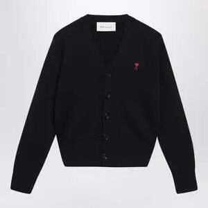 AMI Paris Navy De Coeur Wool Cardigan - Blue