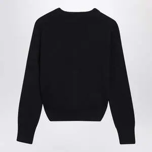 AMI Paris Navy Wool V-neck Cardigan With De Coeur Embroidery
