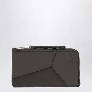 Loewe Puzzle Coin Purse With Card Holder In Dark Grey Leather - Gray