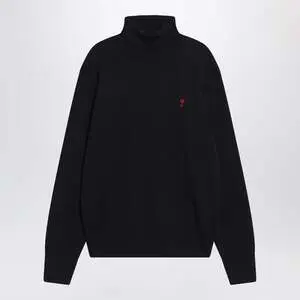 AMI Paris Navy Turtleneck Sweater De Coeur - Blue