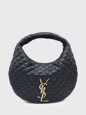 Saint Laurent Quilted Lambskin Shoulder Bag With Monogram Detail - Black