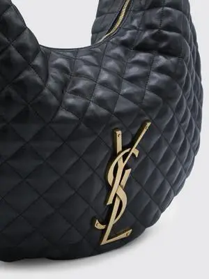 Saint Laurent Quilted Lambskin Shoulder Bag With Monogram Detail - Black