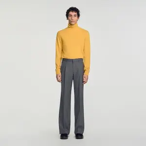 Sandro Wide-leg Virgin Wool Suit Trousers With Pleats And Pin Stripes