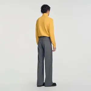 Sandro Wide-leg Virgin Wool Suit Trousers With Pleats And Pin Stripes
