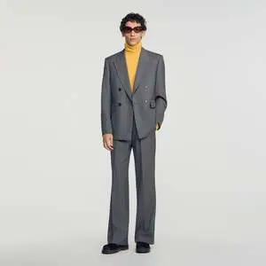 Sandro Striped Virgin Wool Jacket - Middle Grey