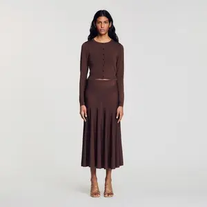 Sandro Cropped Fine Knit Cardigan With Decorative Trim