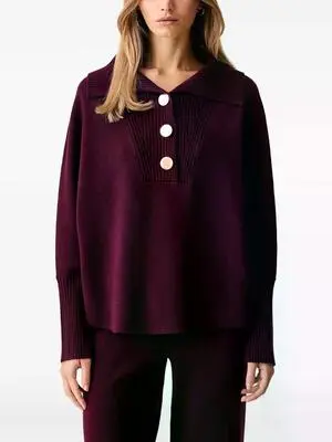 Joseph Ribkoff Shawl Collar Button-embellished Sweater - Purple