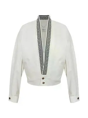 Versace Relaxed-fit Cotton Jacket With Greek Pattern Detail - White