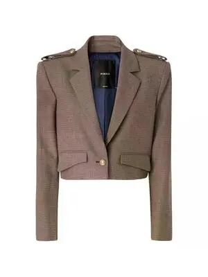 Pinko Houndstooth Cropped Jacket With Notched Lapels And Gold-tone Hardware