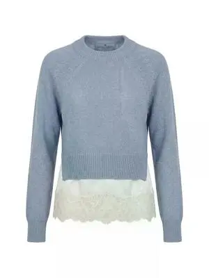 Ermanno Scervino Lace-trim Long-sleeve Sweater - Blue