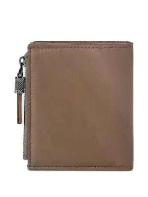 Brunello Cucinelli Grained Calfskin Compact Wallet With Shiny Zipper Pull