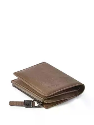 Brunello Cucinelli Grained Calfskin Compact Wallet With Shiny Zipper Pull