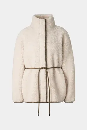 Bogner Kimberly Teddy Jacket With Faux Leather Trim - Cream