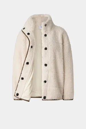 Bogner Kimberly Teddy Jacket With Faux Leather Trim - Cream