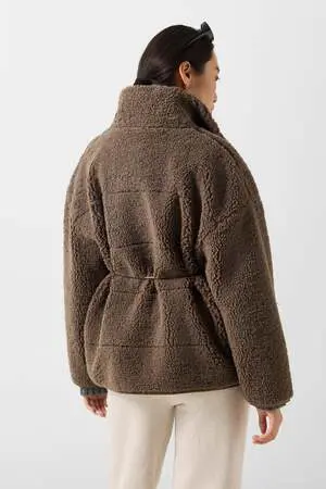 Bogner Kimberly Teddy Jacket With Faux Leather Trim - Gray-brown