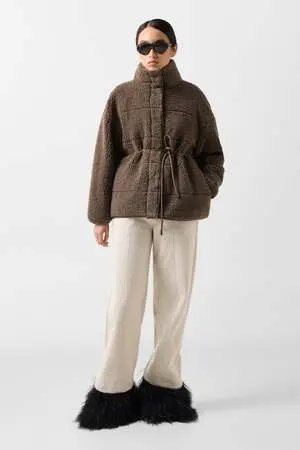 Bogner Kimberly Teddy Jacket With Faux Leather Trim - Gray-brown