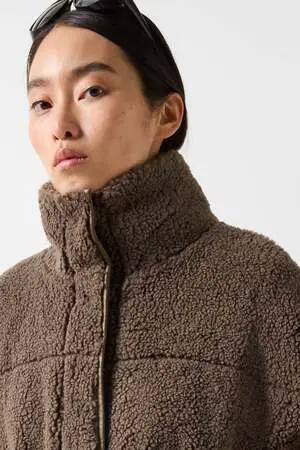 Bogner Kimberly Teddy Jacket With Faux Leather Trim - Gray-brown