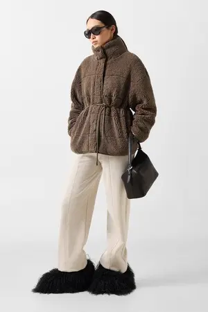Bogner Kimberly Teddy Jacket With Faux Leather Trim - Gray-brown