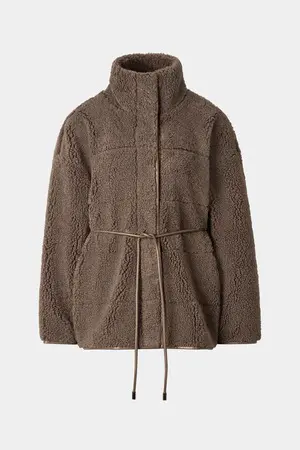 Bogner Kimberly Teddy Jacket With Faux Leather Trim - Gray-brown