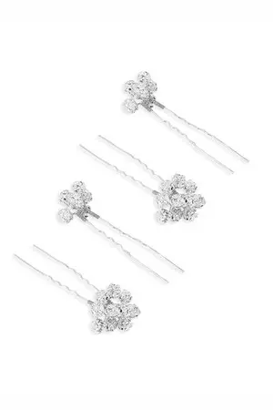 HAIR DRAMA CO Set Of 4 Embellished Pearl U-pins - Metallic Silver