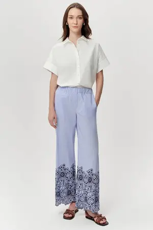 EXQUISE Embroidered Wide Leg Pants - Multi Color