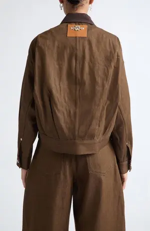 Simone Rocha Embellished Denim Cropped Utility Jacket - Tan/pearl/clear