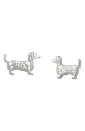 Betsey Johnson Skeleton Dachshund Stud Earrings - White