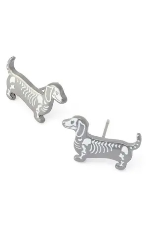 Betsey Johnson Skeleton Dachshund Stud Earrings
