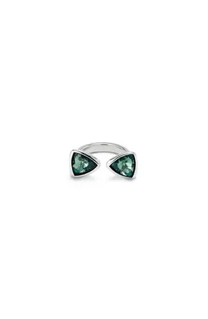 UNODE50 Statement Ring With Green Crystals - Silver