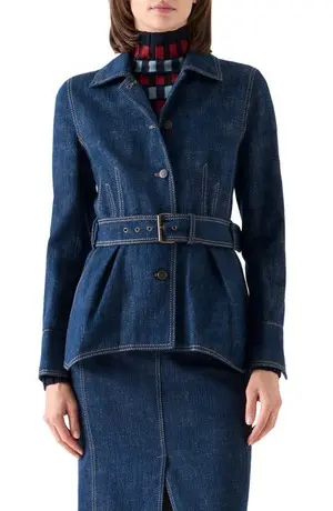 Akris Winter Denim Peplum Jacket - Navy