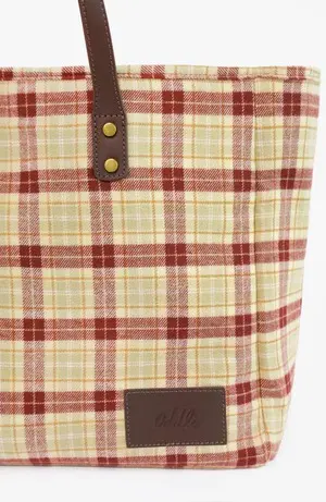 ODDLI Plaid Tote Bag With Leather Straps - Willa